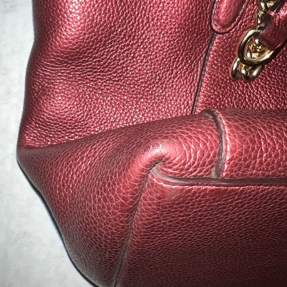 Coach Maroon Pearl Pebbled Leather Shoulder Bag With … - Gem